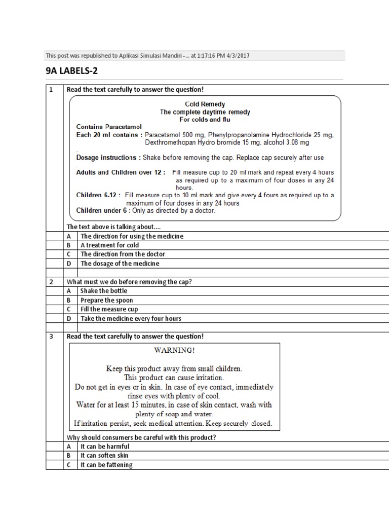 9A Labels-2: Read The Text Carefully To Answer The Question! | PDF ...