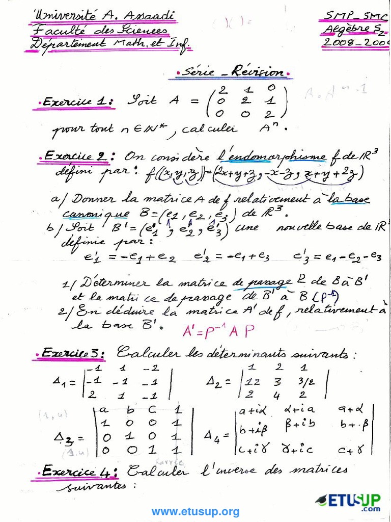 Les Matrices Exercices Corrigés | PDF