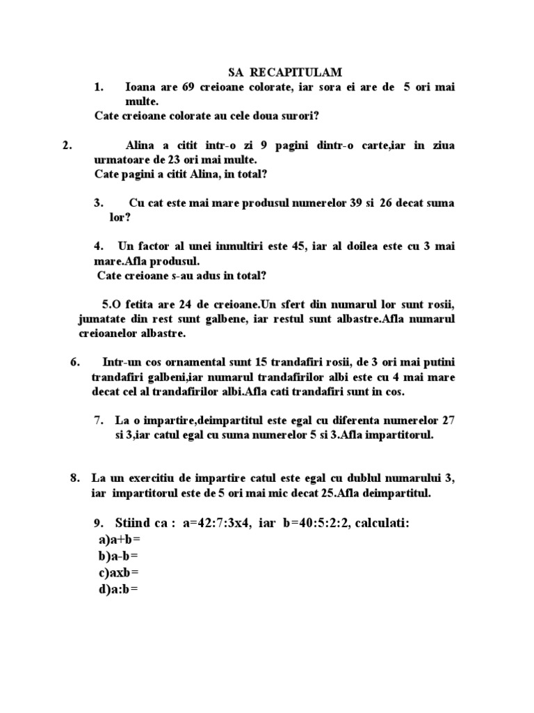 Probleme de Inmultire Si Impartire | PDF