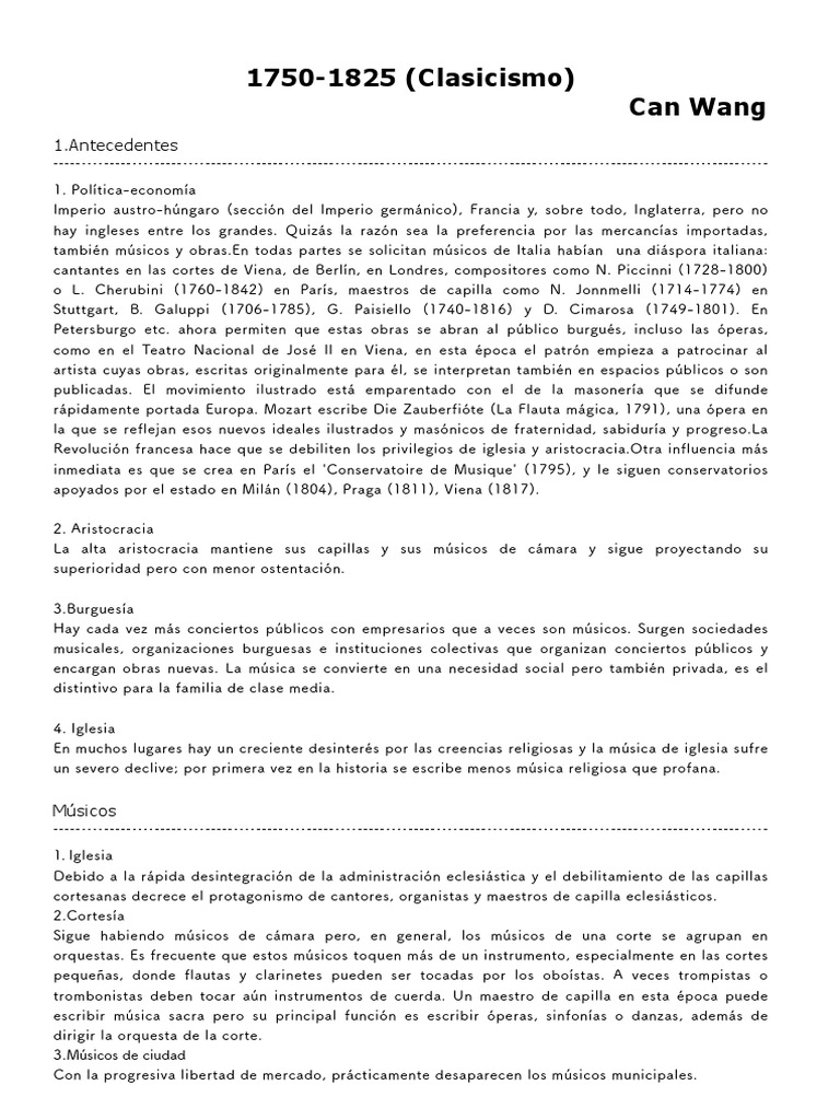 Evolución Musical del Clasicismo | PDF | Wolfgang Amadeus Mozart | Periodo Clásico (Música)