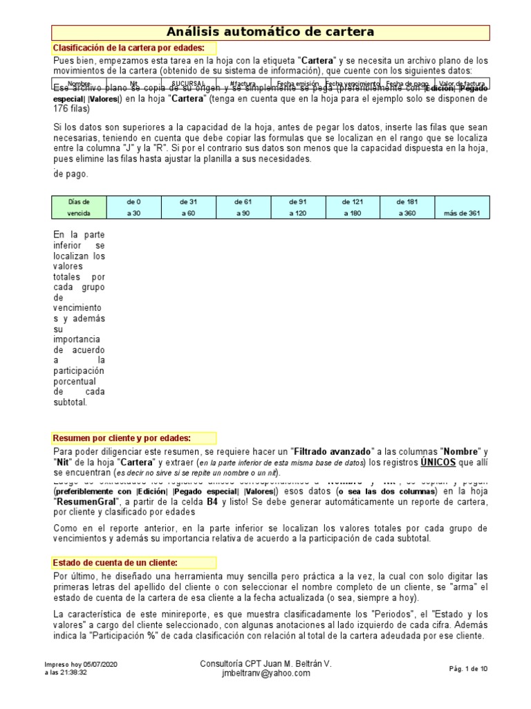Análisis de Cartera por Edades y Clientes | PDF | Ciencias de la ...