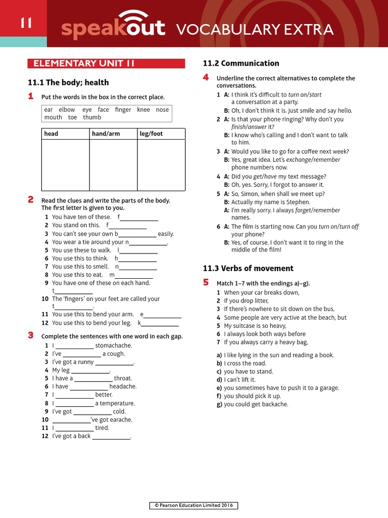 Speakout Vocabulary Extra Elementary Unit 11 | PDF