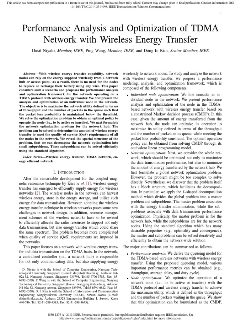 Performance Analysis and Optimization of TDMA Network With Wireless ...