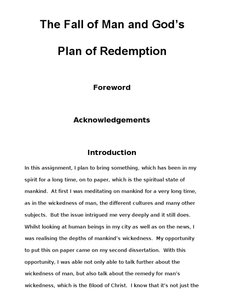 The Fall of Man and God's Plan of Redemption (Actual Assignment) | PDF ...