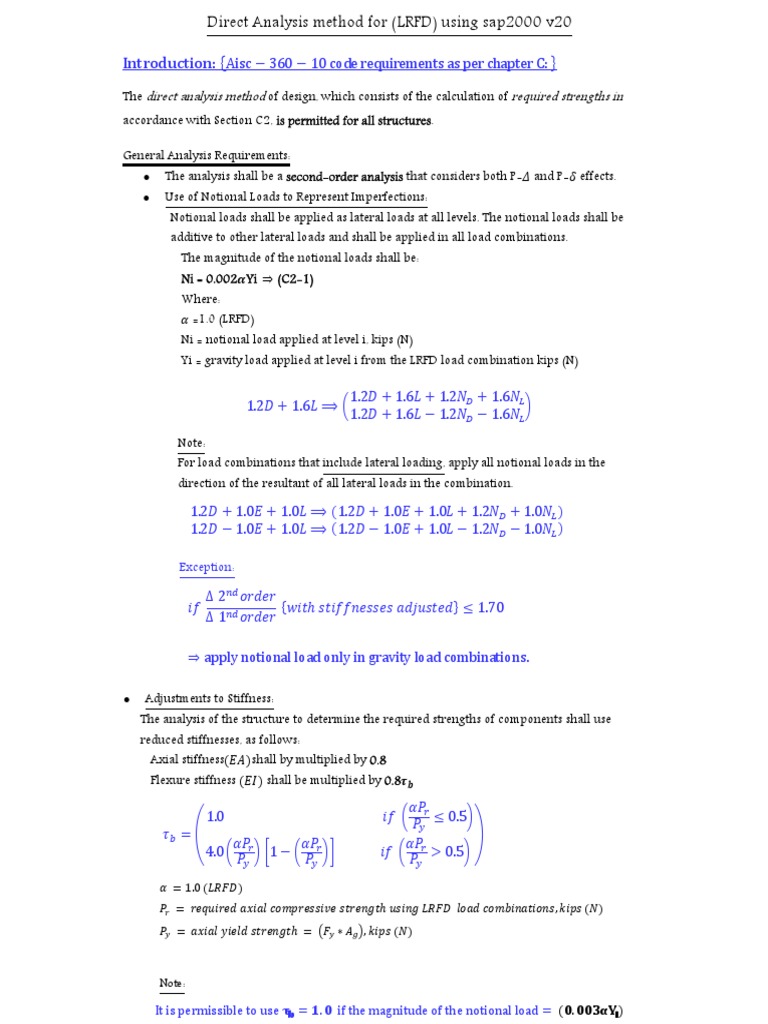 Direct Analysis Method Required Strengths In: Aisc 360 10 Code ...