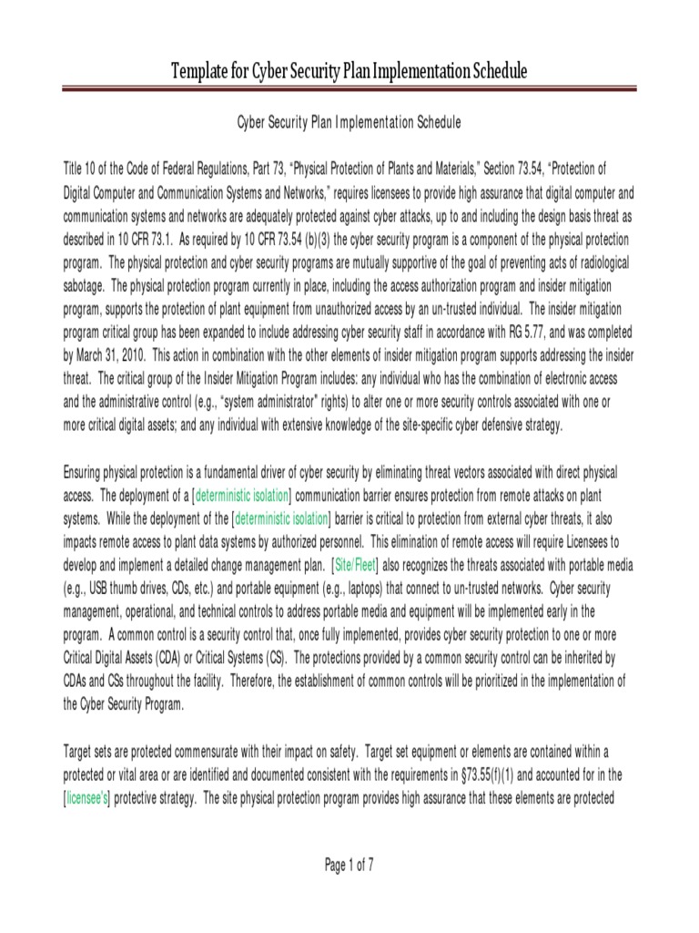 Cyber Security Plan Implementation Schedule | PDF | Computer Security ...