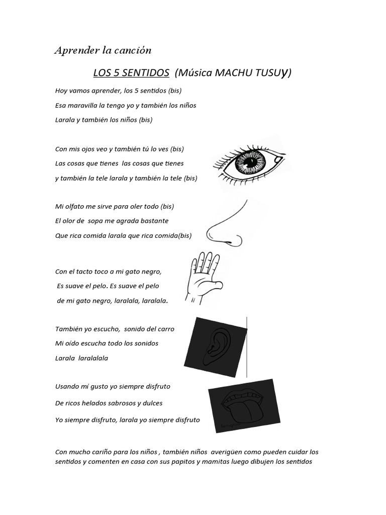 Canción de los 5 Sentidos para Niños | PDF | Cocina, comidas y vino