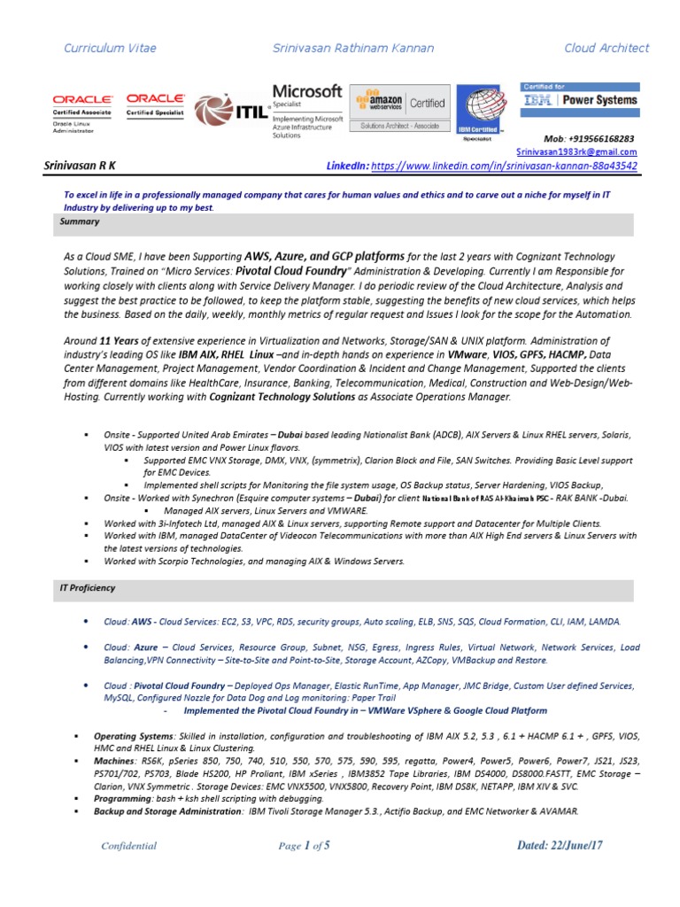 Srinivasan Rathinam Kannan-CloudArch AWS Azure PCF | PDF | Cloud Computing | Operating System