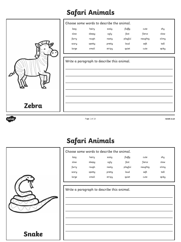 Safari Animal Description Writing Frames | PDF