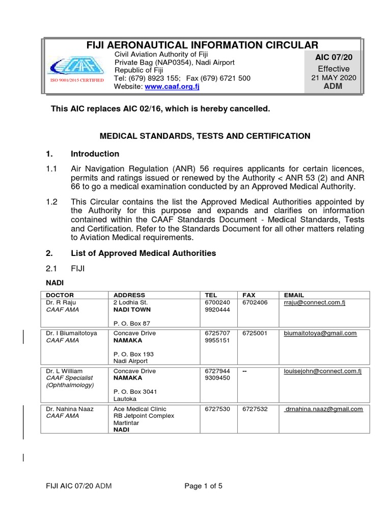 Medical Standards Tests and Certification | PDF | Aviation | Business