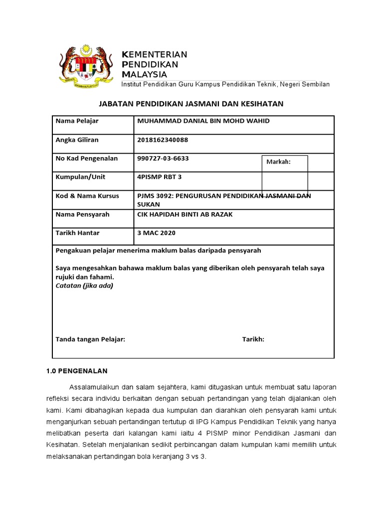 Laporan Refleksi PJMS | PDF