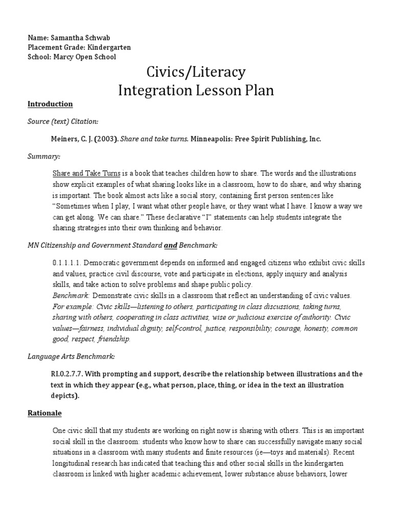 Civics/Literacy Integration Lesson Plan | PDF | Question | Lesson Plan
