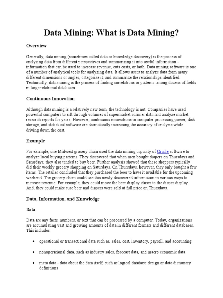 Data Mining: What Is Data Mining?: Oracle | PDF | Data Warehouse ...