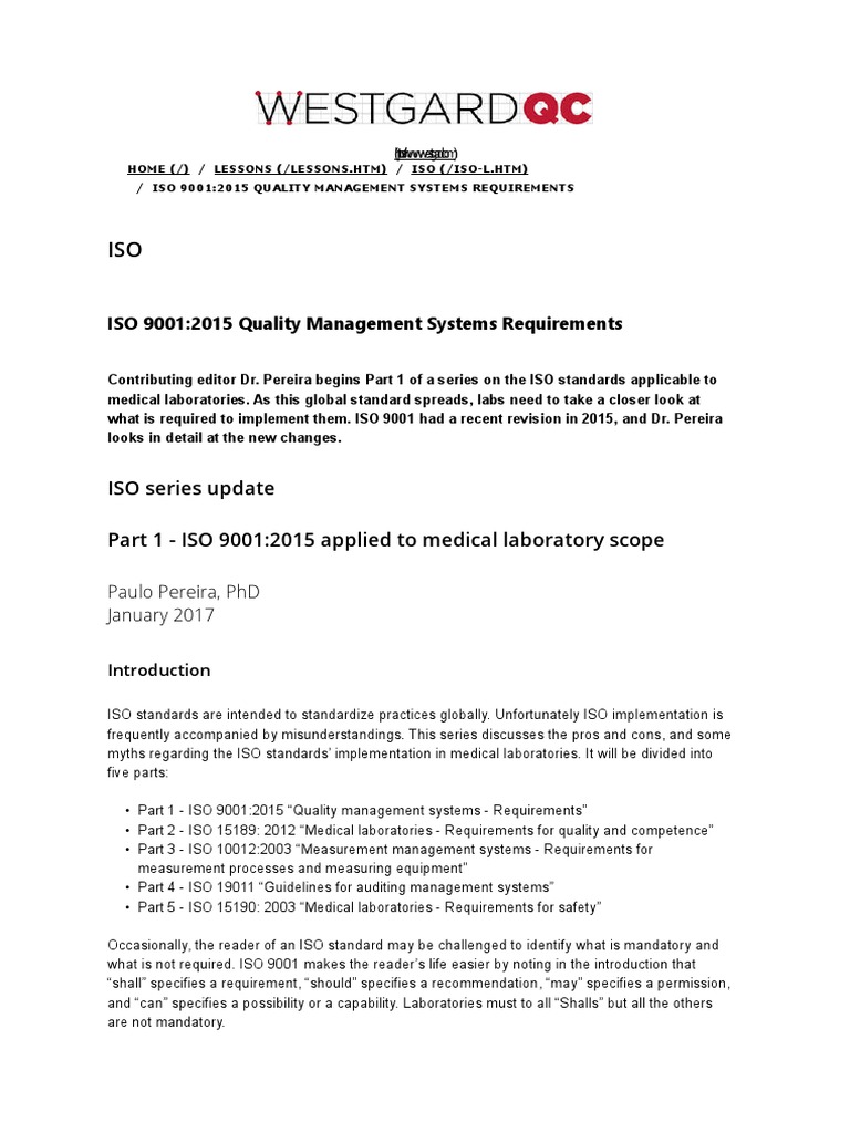 ISO 9001:2015 Quality Management Systems Requirements Part 1 | Download ...