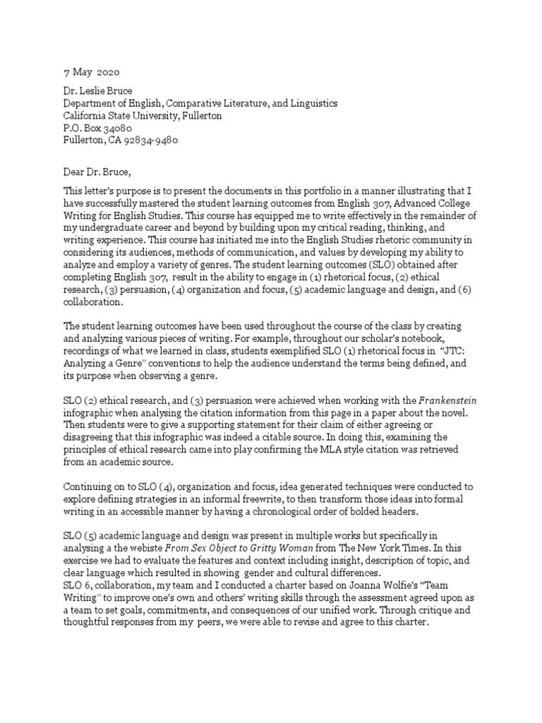 Portfolio Cover Letter | PDF | English Studies | Rhetoric