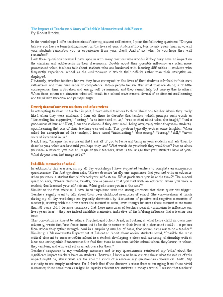 The Impact of Teachers | PDF | Self Esteem | Teachers