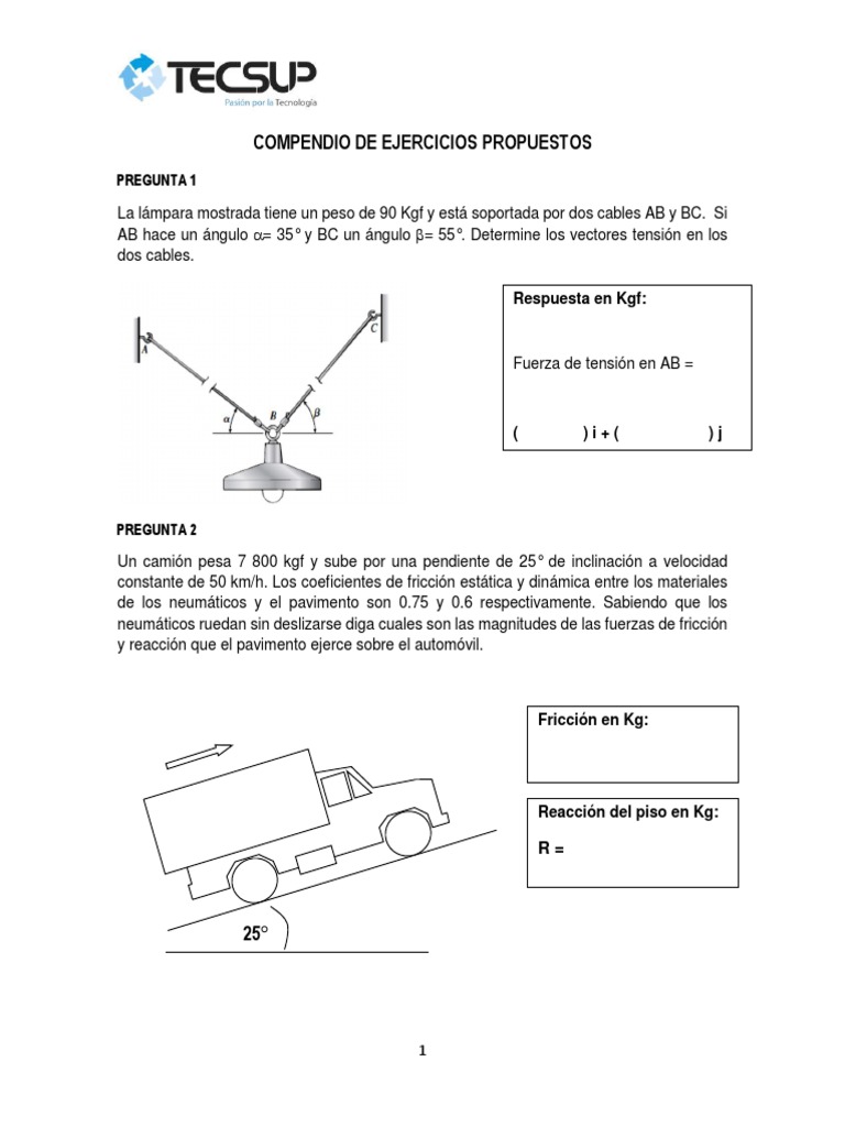 Compendio de Ejercicios | PDF | Fricción | Materiales