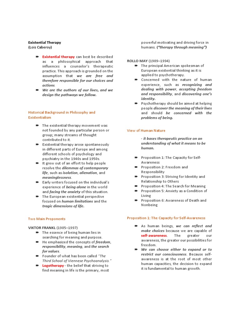 Existential Therapy - Handout | Download Free PDF | Psychotherapy ...