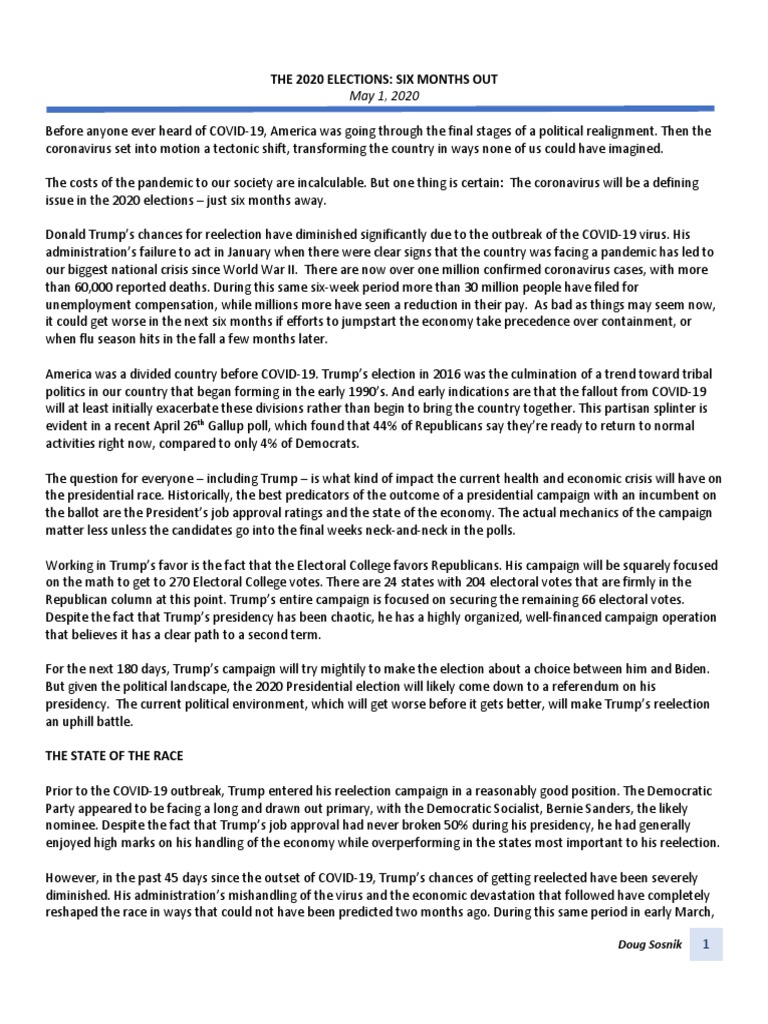 The 2020 Elections: Six Months Out: Doug Sosnik | PDF | Republican ...