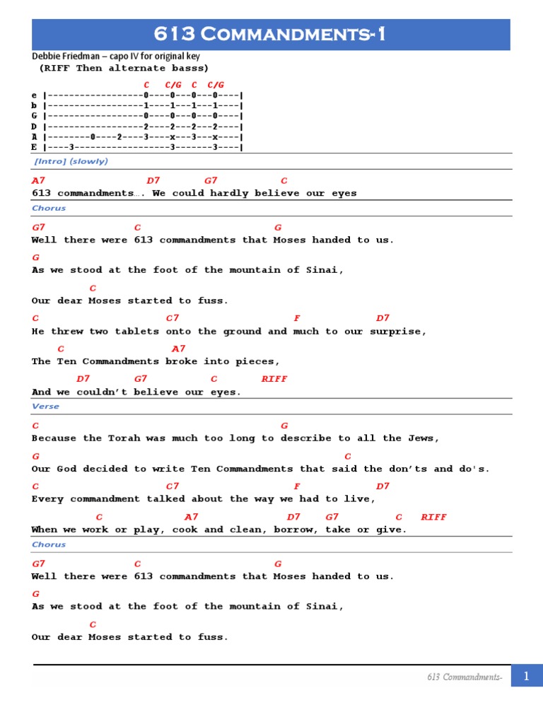 613 Commandments-1: Debbie Friedman - Capo IV For Original Key | PDF ...