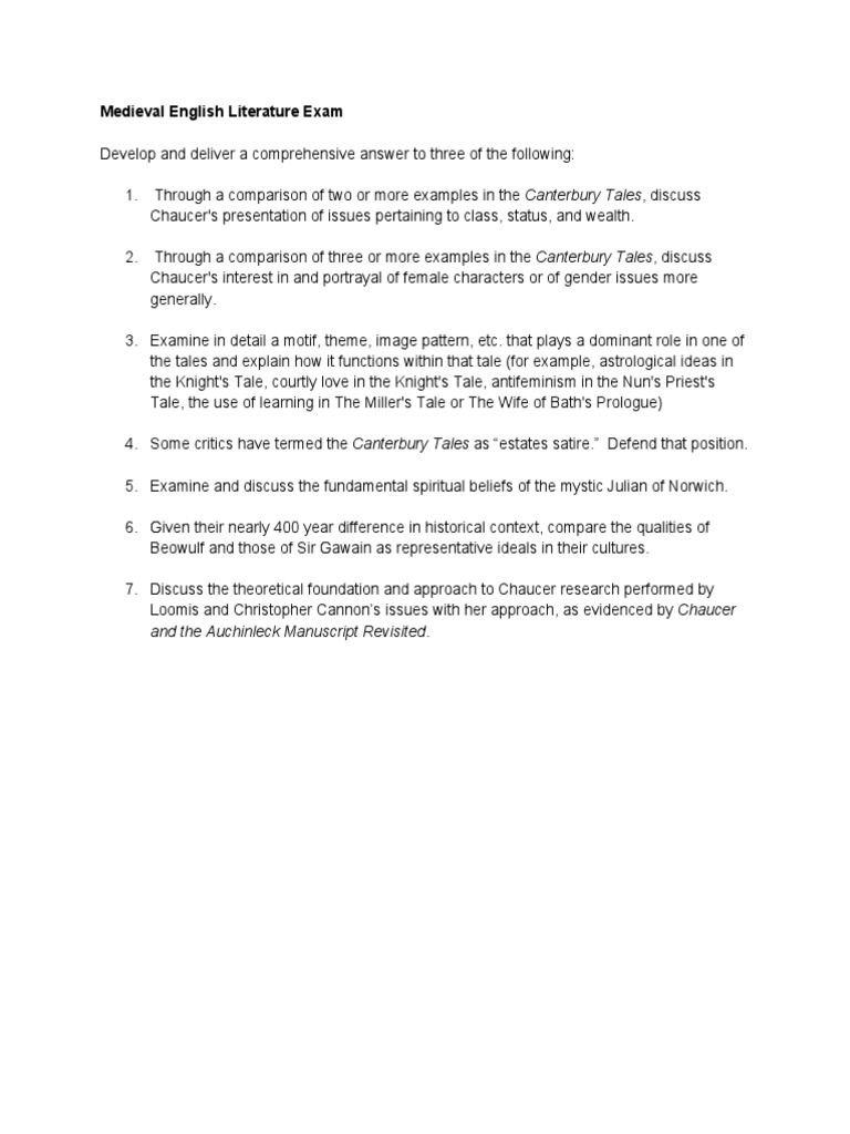 Medieval English Literature Exam | PDF