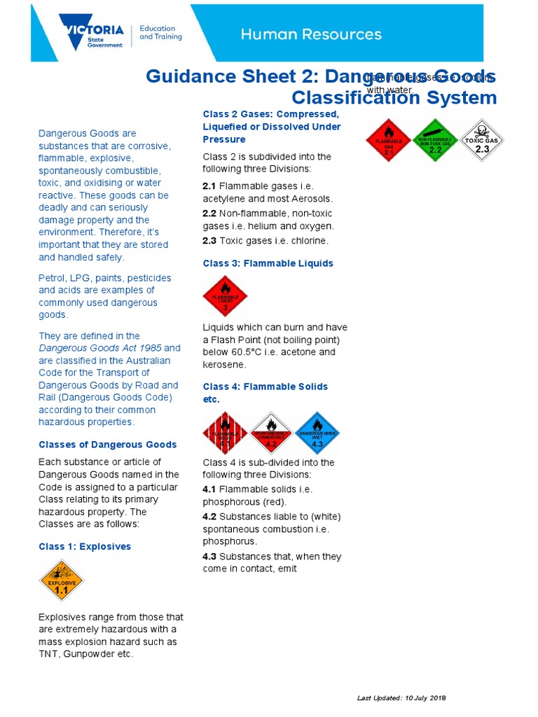 Guidance Sheet 2: Dangerous Goods Classification System: Class 2 Gases ...