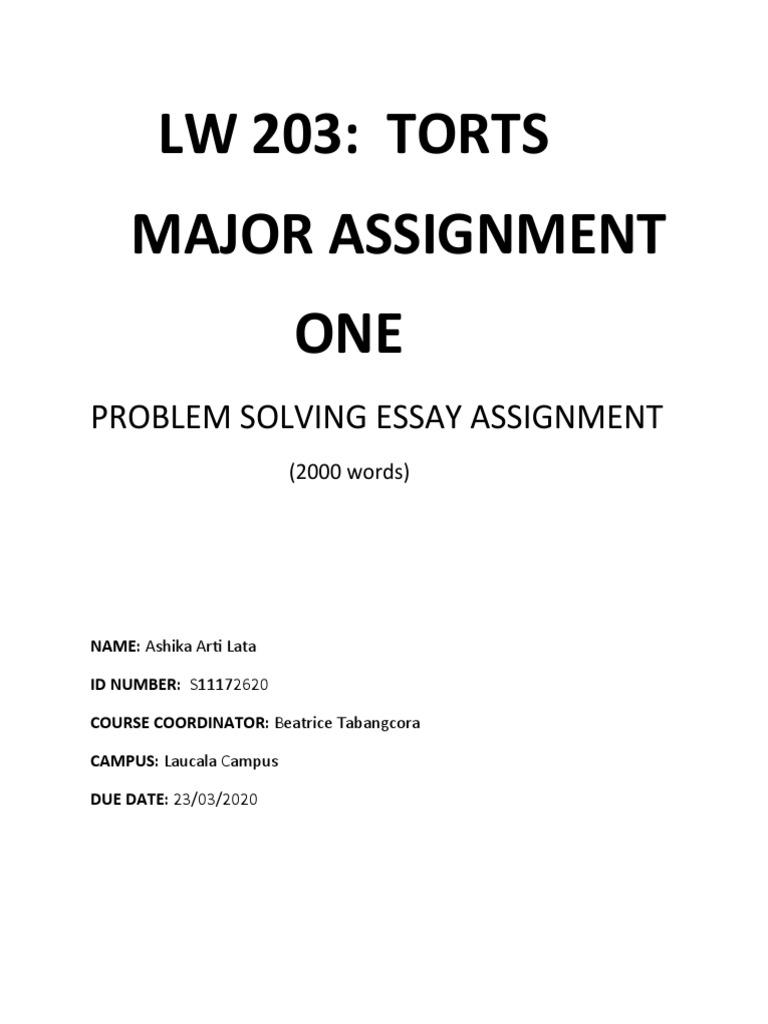 Torts Problem Solving Essay | PDF | Negligence | Tort