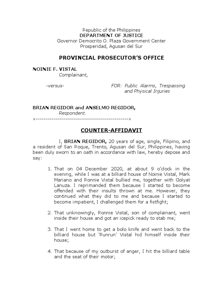 Provincial Prosecutor'S Office: Department of Justice | PDF | Affidavit ...