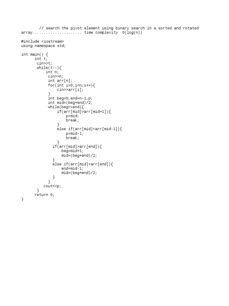 Search The Pivot Element Using Binary Search In A Sorted And Rotated Array Pdf