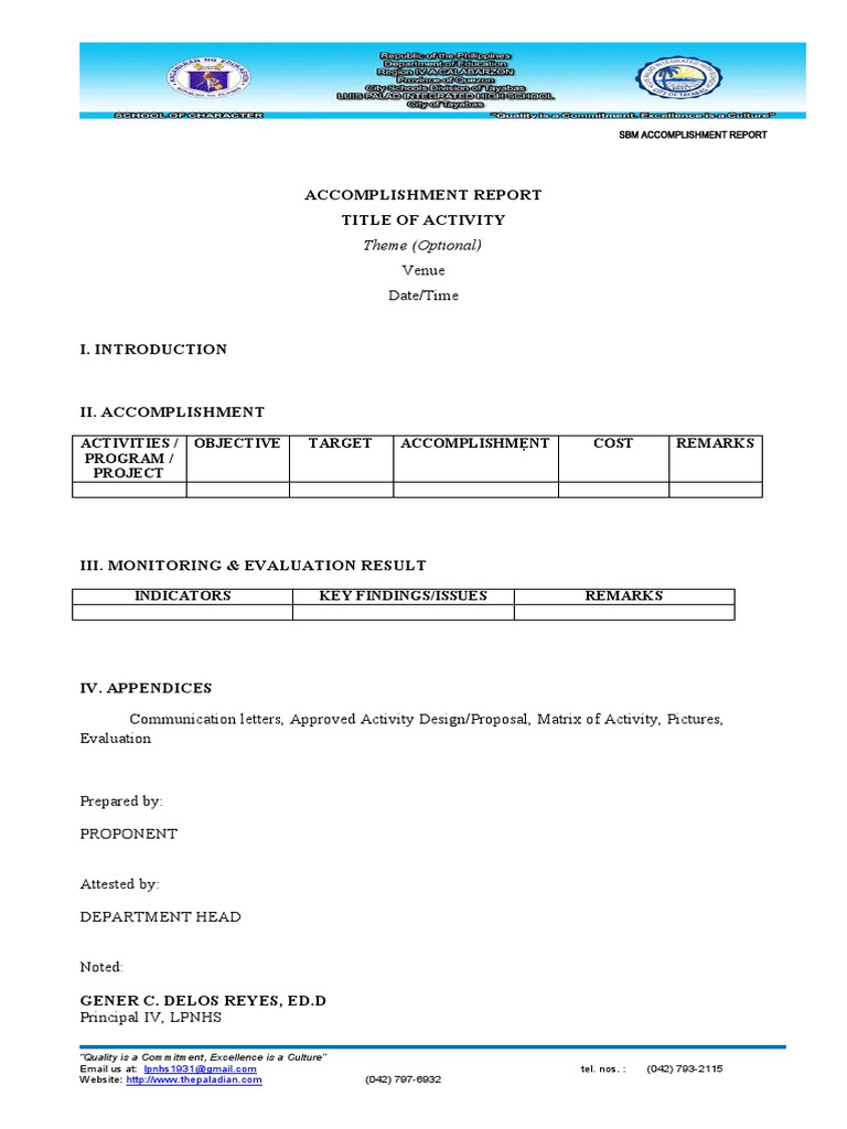 Accomplishment Report Template | PDF