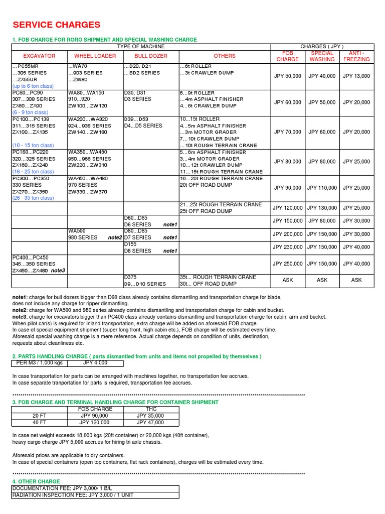 Service Charges for Equipment Shipping | PDF | Land Vehicles | Heavy ...