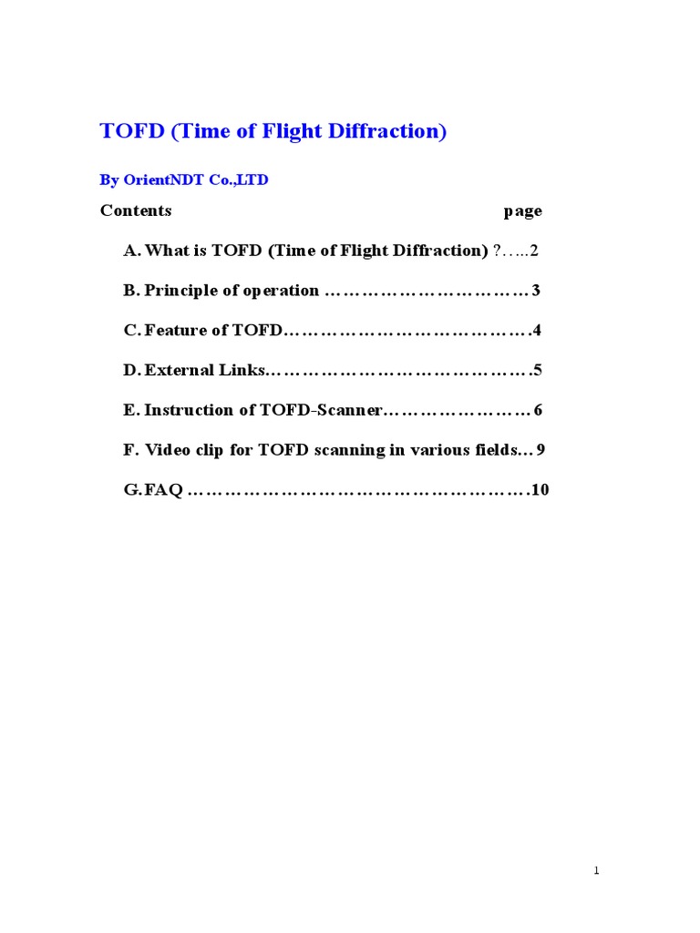 Tofd (Time of Flight Diffraction) : by Orientndt Co.,Ltd | PDF