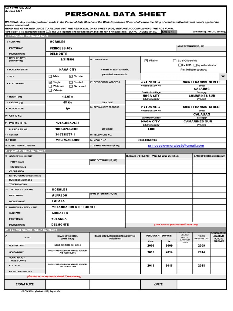 PDS CS Form No 212 Revised2017 PDF | PDF | Justice | Crime & Violence