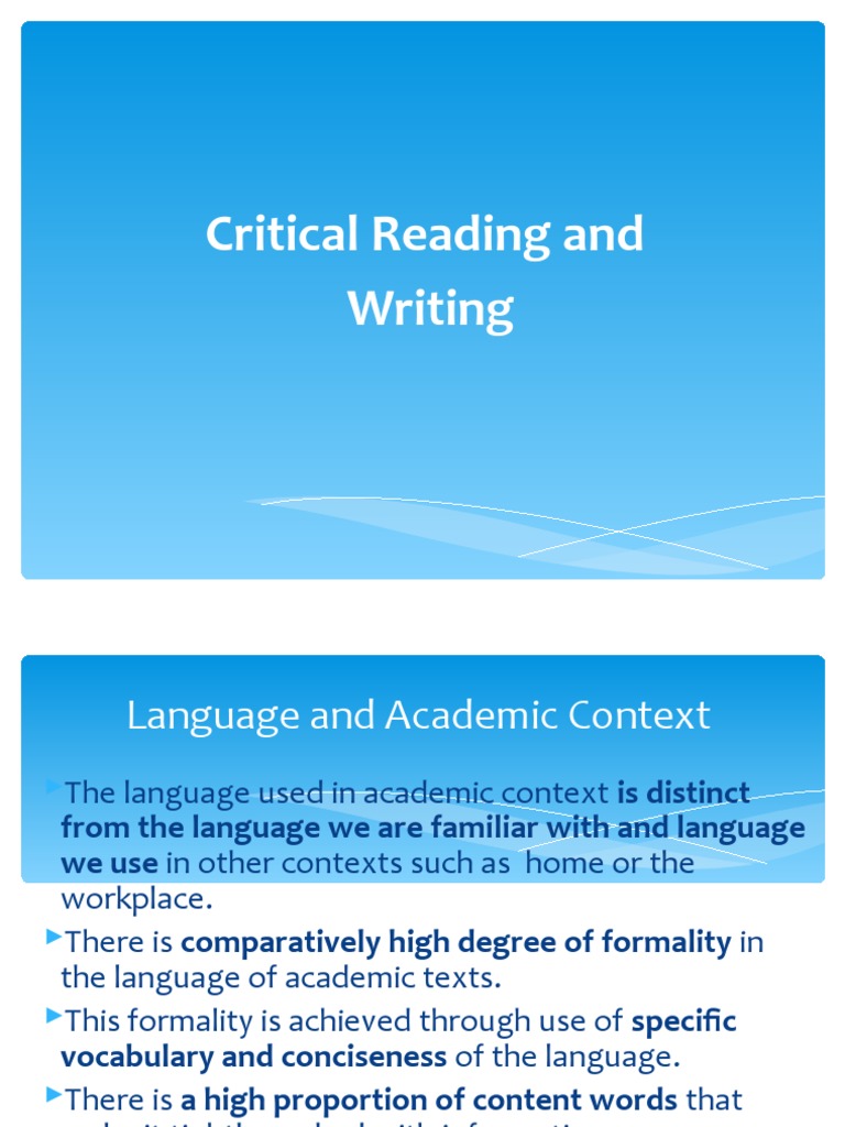 Critical Reading For Academic Writing | PDF | Writing | Vocabulary