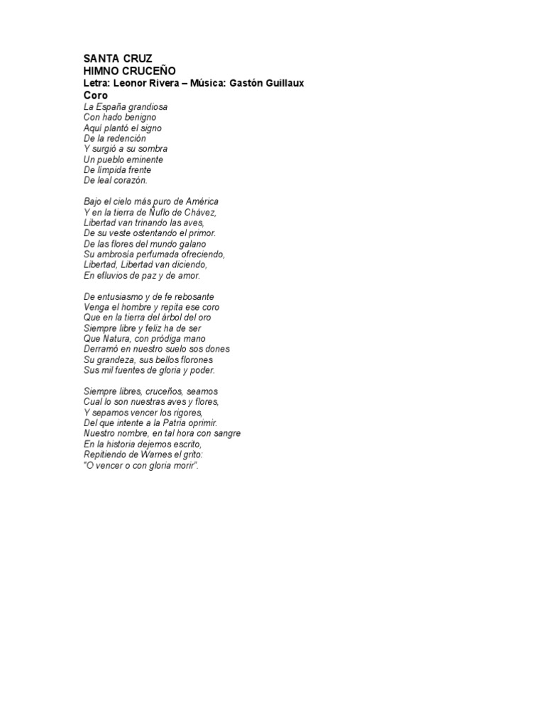 Himno a Santa Cruz: Letra y Música | PDF