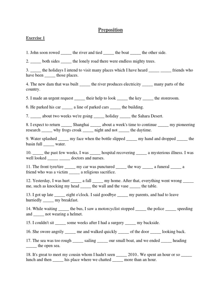 Preposition Exercise | PDF