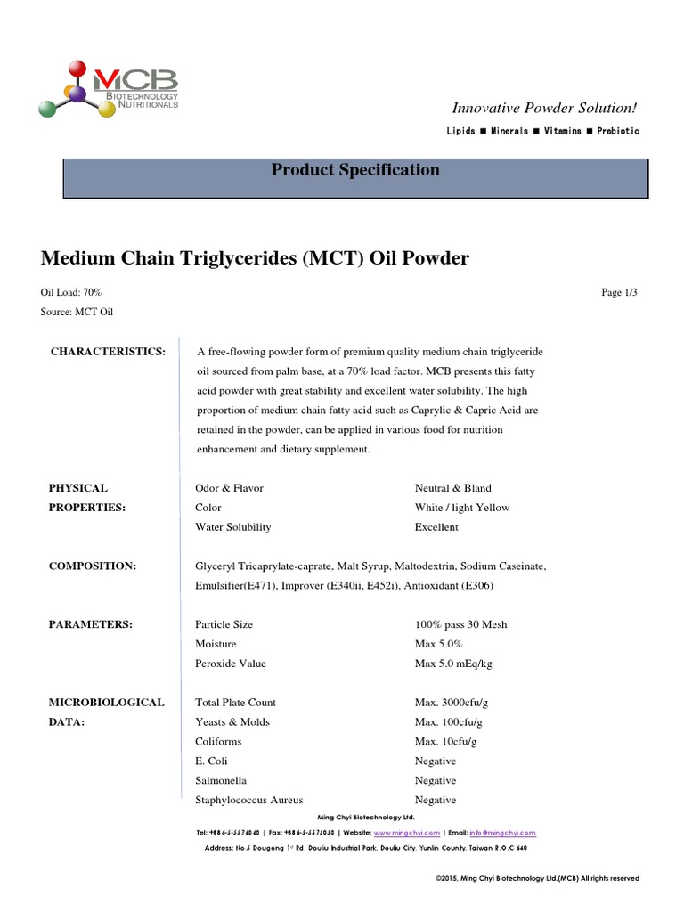 MCT Oil Powder PDF | PDF | Fat | Calorie
