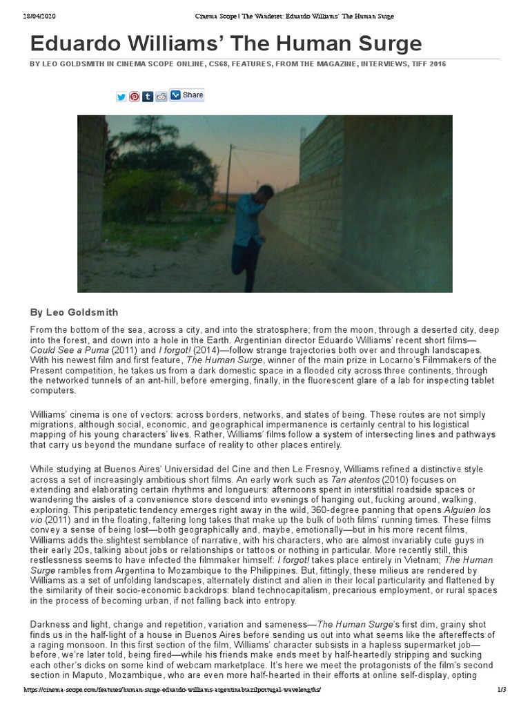 Cinema Scope - The Wanderer - Eduardo Williams' The Human Surge | PDF ...