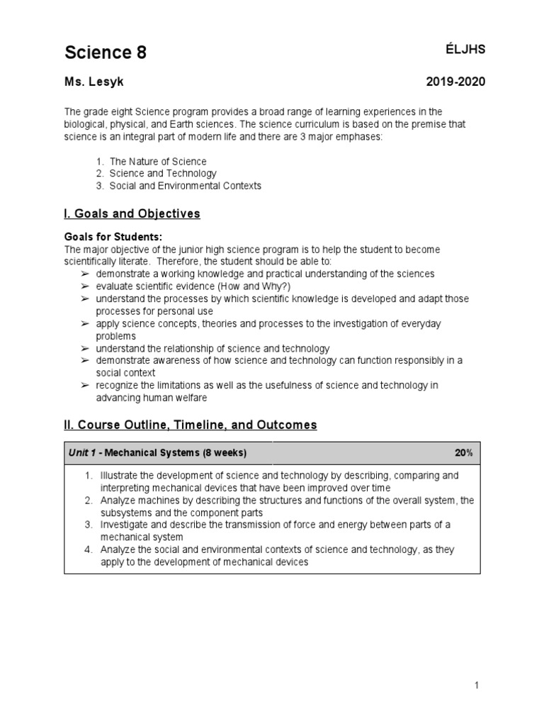 Course Outline - Science 8 | Download Free PDF | System | Science