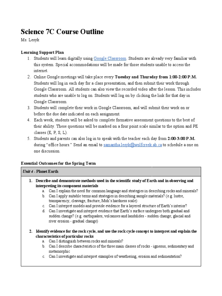 Covid Course Outline - Science 7c | PDF | Rock (Geology) | Plants