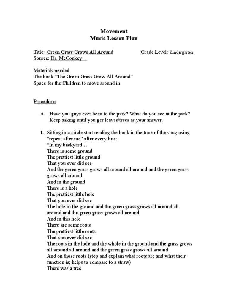 Movement Music Lesson Plan: Kindergarten | PDF | Learning | Epistemology