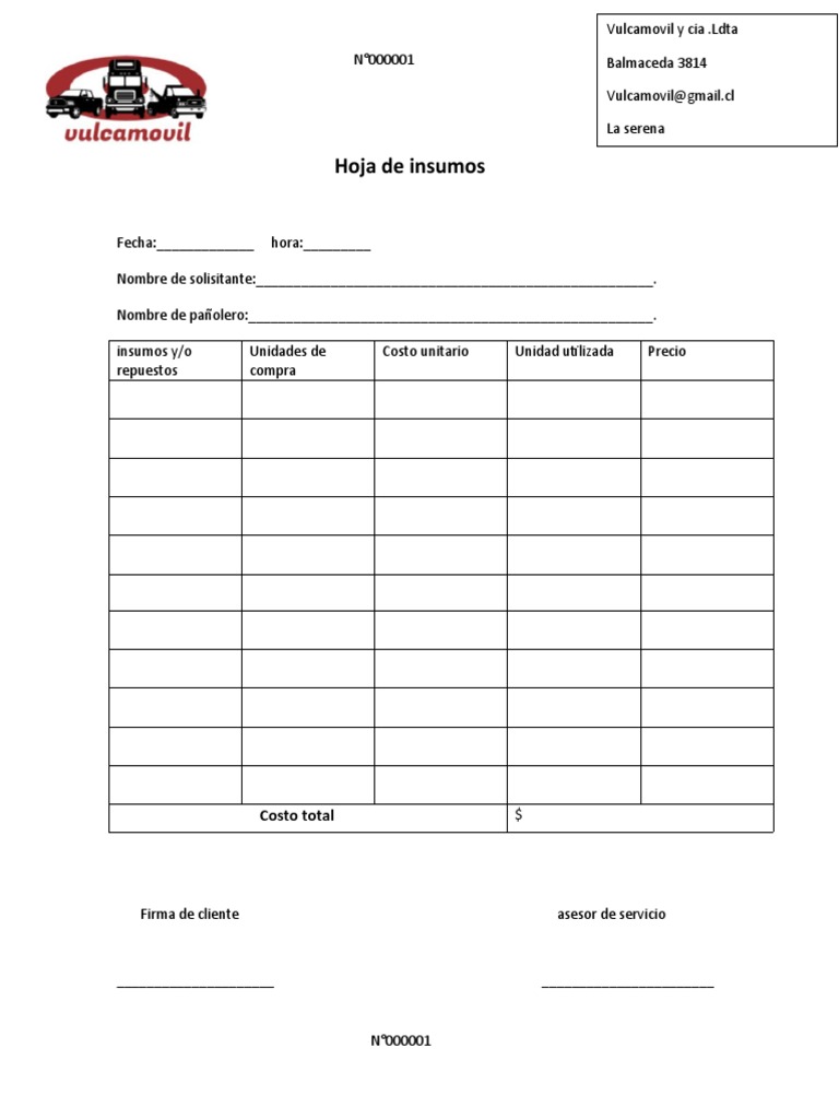 Hoja de Insumos | PDF