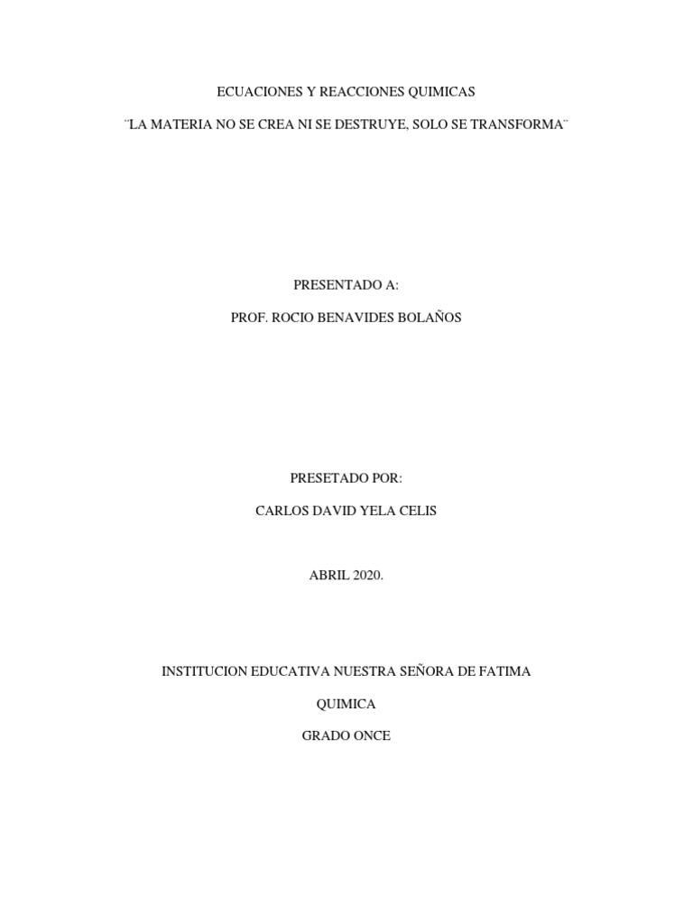Conservacion de La Materia | PDF | Reacciones químicas | Química