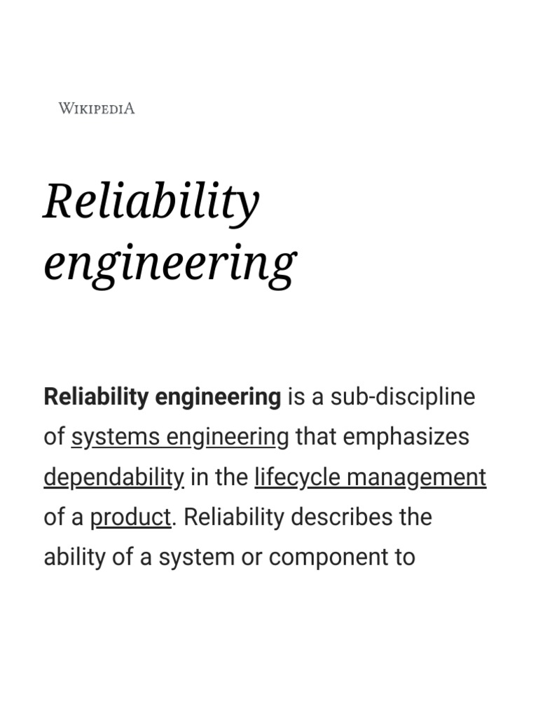Reliability Engineering - Wikipedia PDF | PDF | Reliability Engineering | Systems Theory