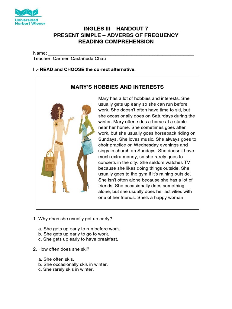 INGLES III - HANDOUT 7 - Reading Comprehension - Present Simple ...