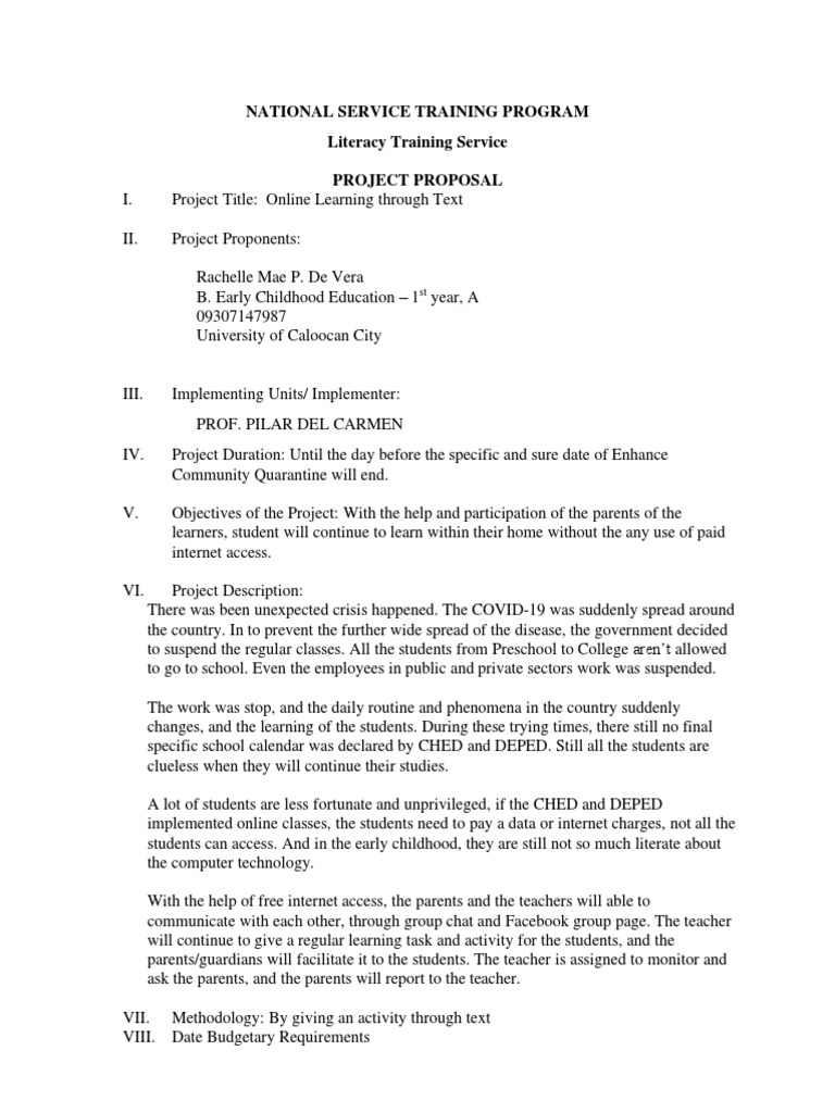 National Service Training Program Literacy Training Service Project ...