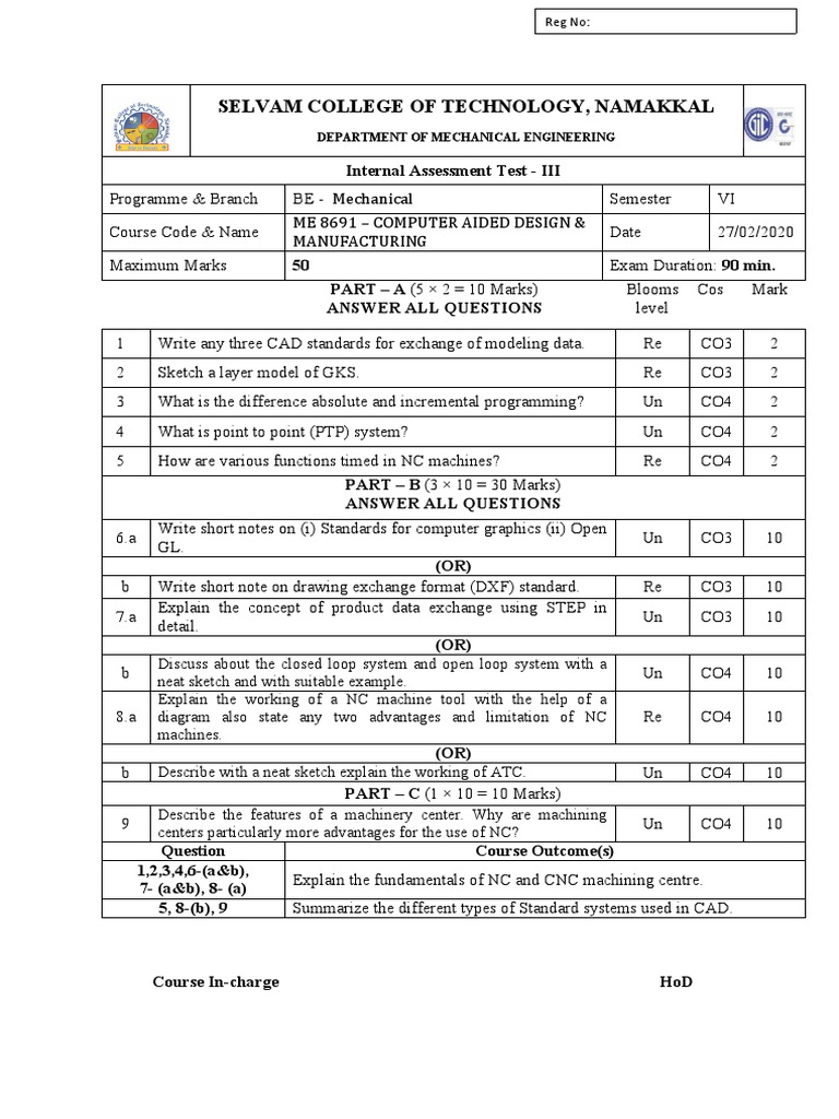 IAT Model Paper for CAD & Manufacturing | PDF | Computer Aided Design ...
