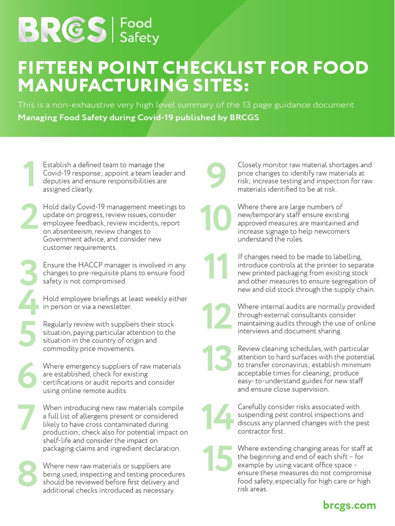 Lista de Resumen Gestión de La Seguridad Alimentaria Covid-19 - Sasmi Peru | PDF | Food Safety ...