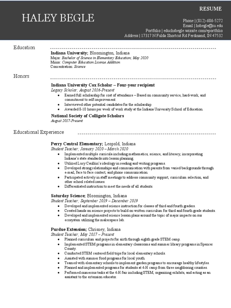 Haley Begle's Resume | PDF | Curriculum | Science, Technology, Engineering, And Mathematics