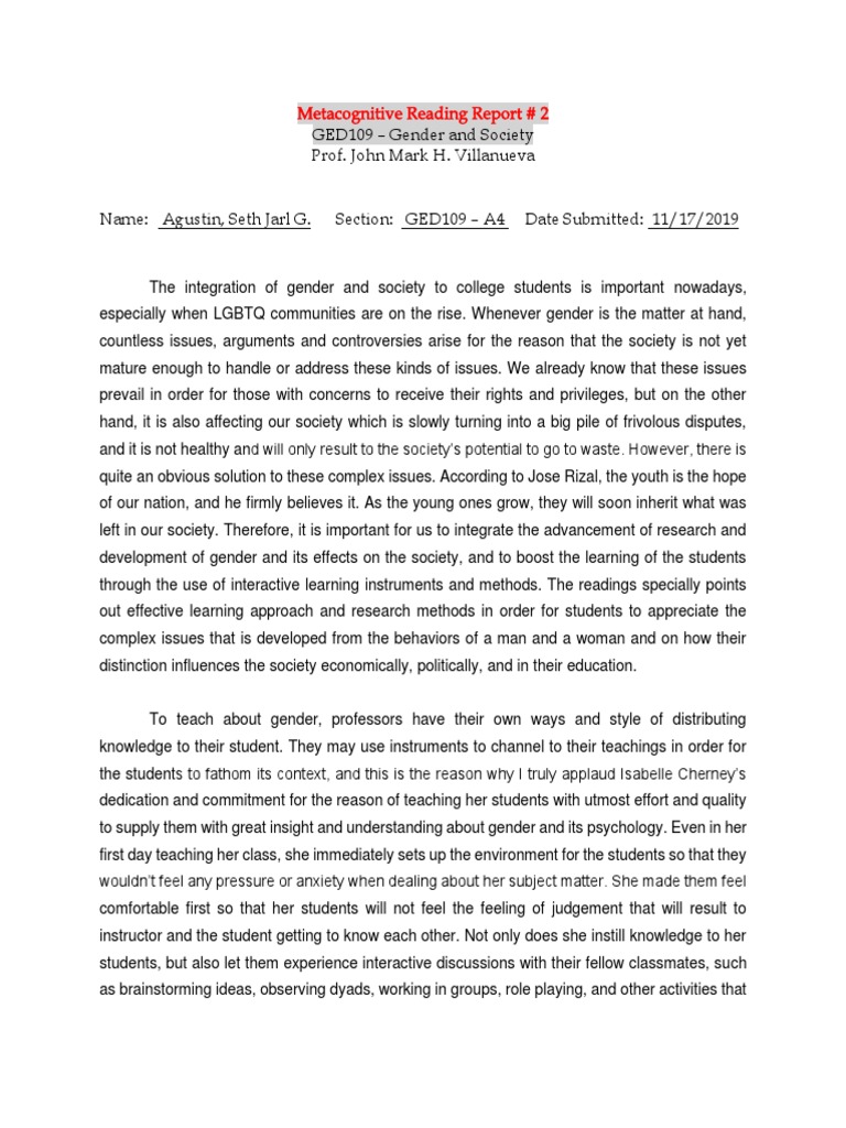 Ged109 MRR2 Agustin PDF | PDF | Gender | Gender Studies